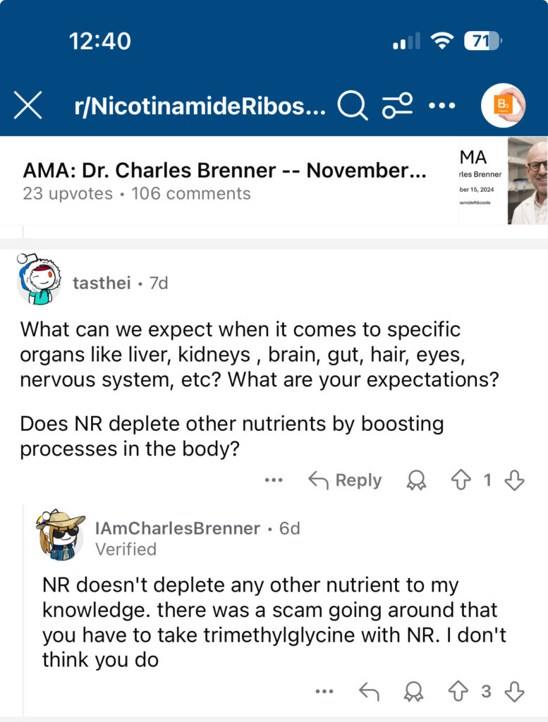 Reddit AMA: Does Nicotinamide Riboside (NR) Deplete other Nutrients By ...